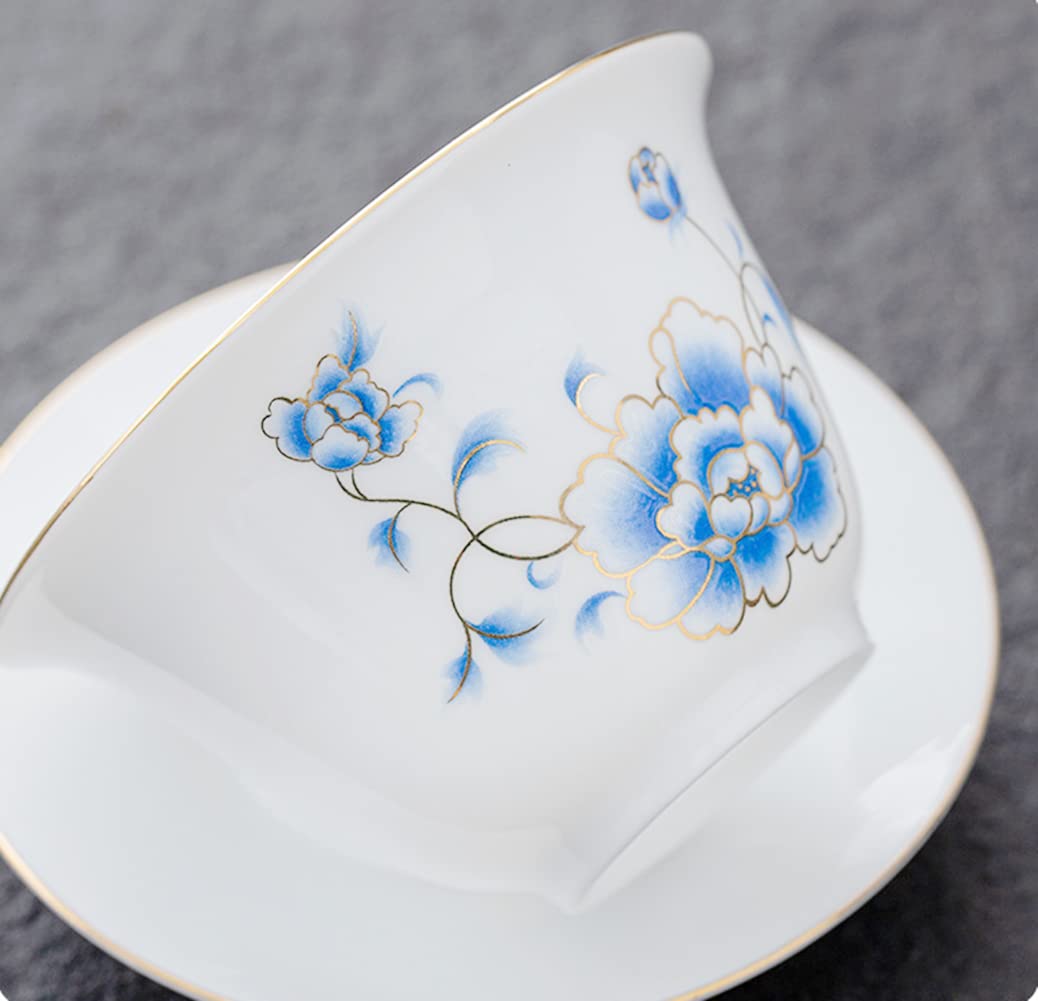 Emoyi White Gaiwan Teacup 4oz Lotus Chinese Kung Fu Sancai Tray Cup Tea Set Bowl Saucer with Lid