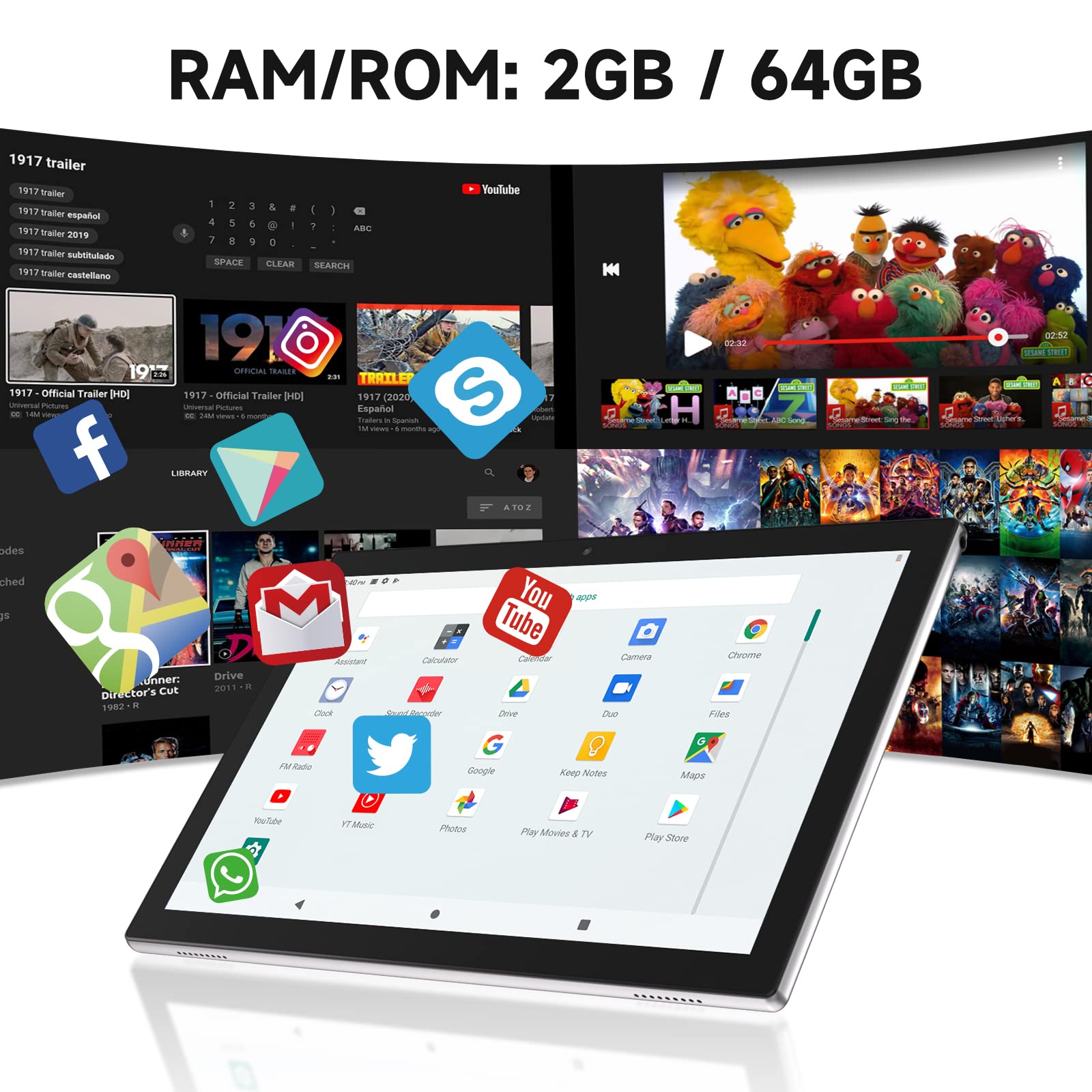 CUPEISI Android 12 Tablets, 10.1 inch Tablet 2GB+32GB Quad-Core Tablet, FHD 1280x800 Display Tablet, 6000mAH Battey, 8MP Dual Camera, Games, Wi-Fi, BT Tableta PC(Silver)