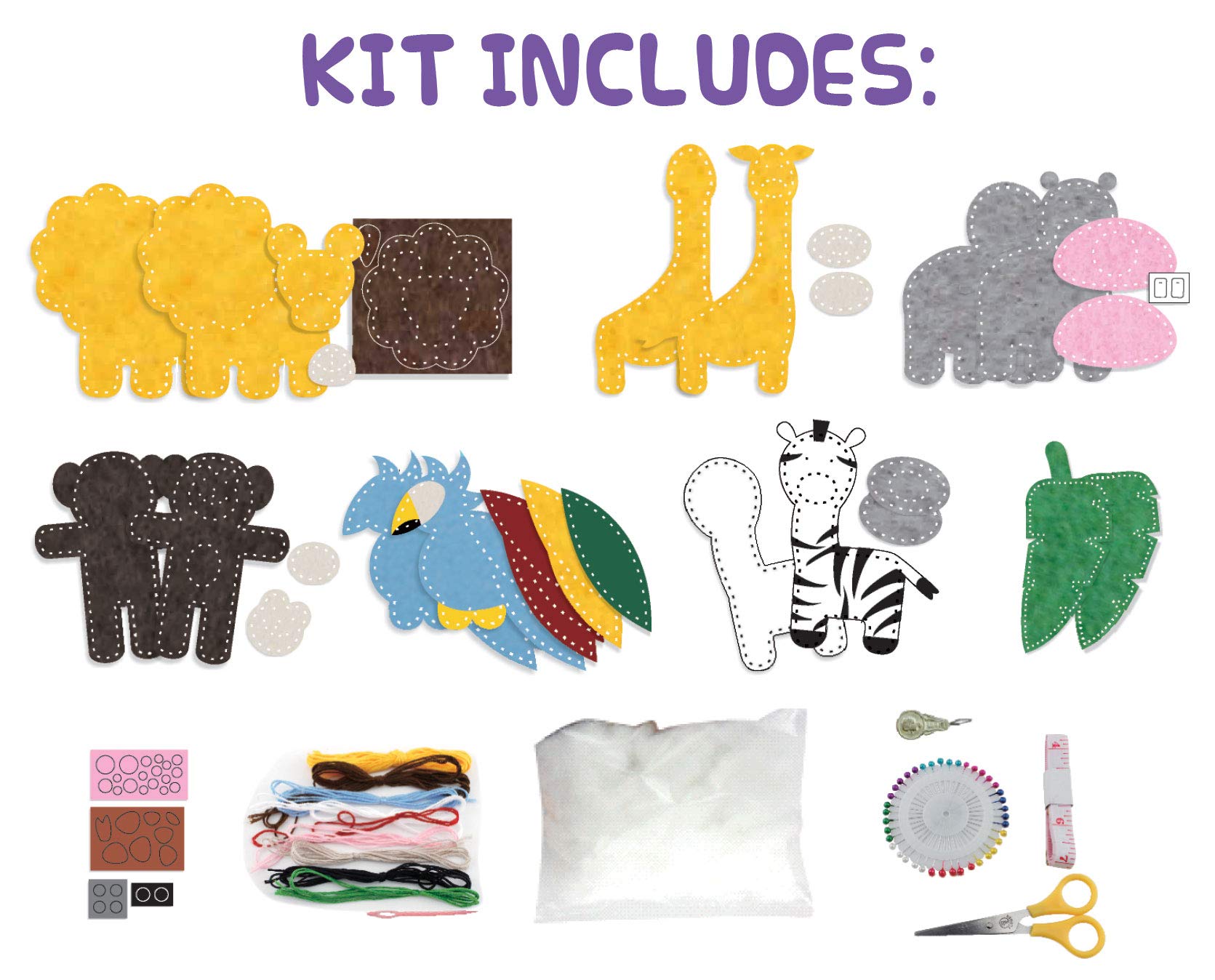 Peachy Keen Crafts Kids Sewing Kit, Learn to Sew Kit for Kids Ages 8-12, Beginner Felt Sewing Kit for Kids, Make 6 Fun Felt Craft Stuffed Animals and A Pin Cushion, Teach Basic Sewing Stitches