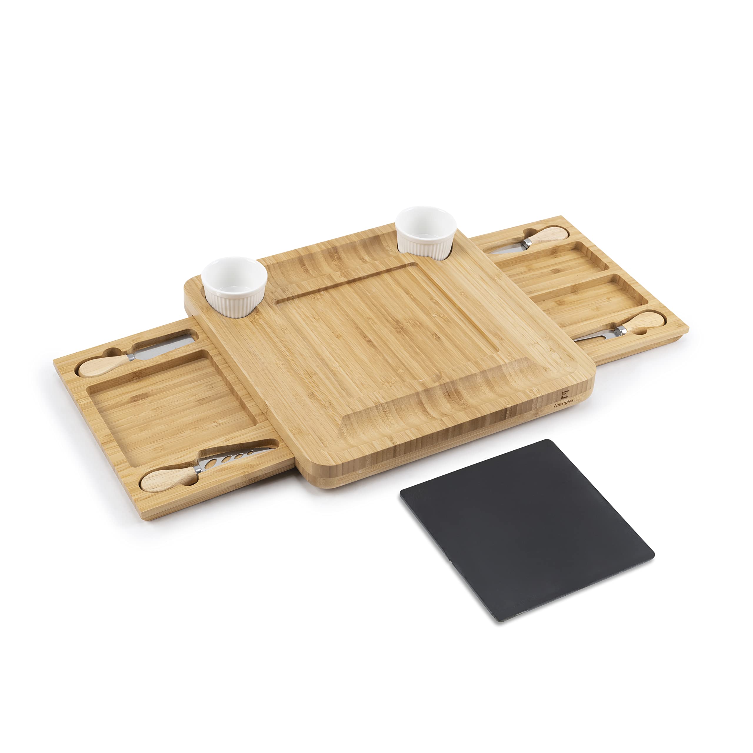 Emporio Logic Cheese Board Set with Ceramic Cups, Marble Slate & Cheese Knife Set β Large Cheese Plates & Platter - Wedding and Housewarming Gifts