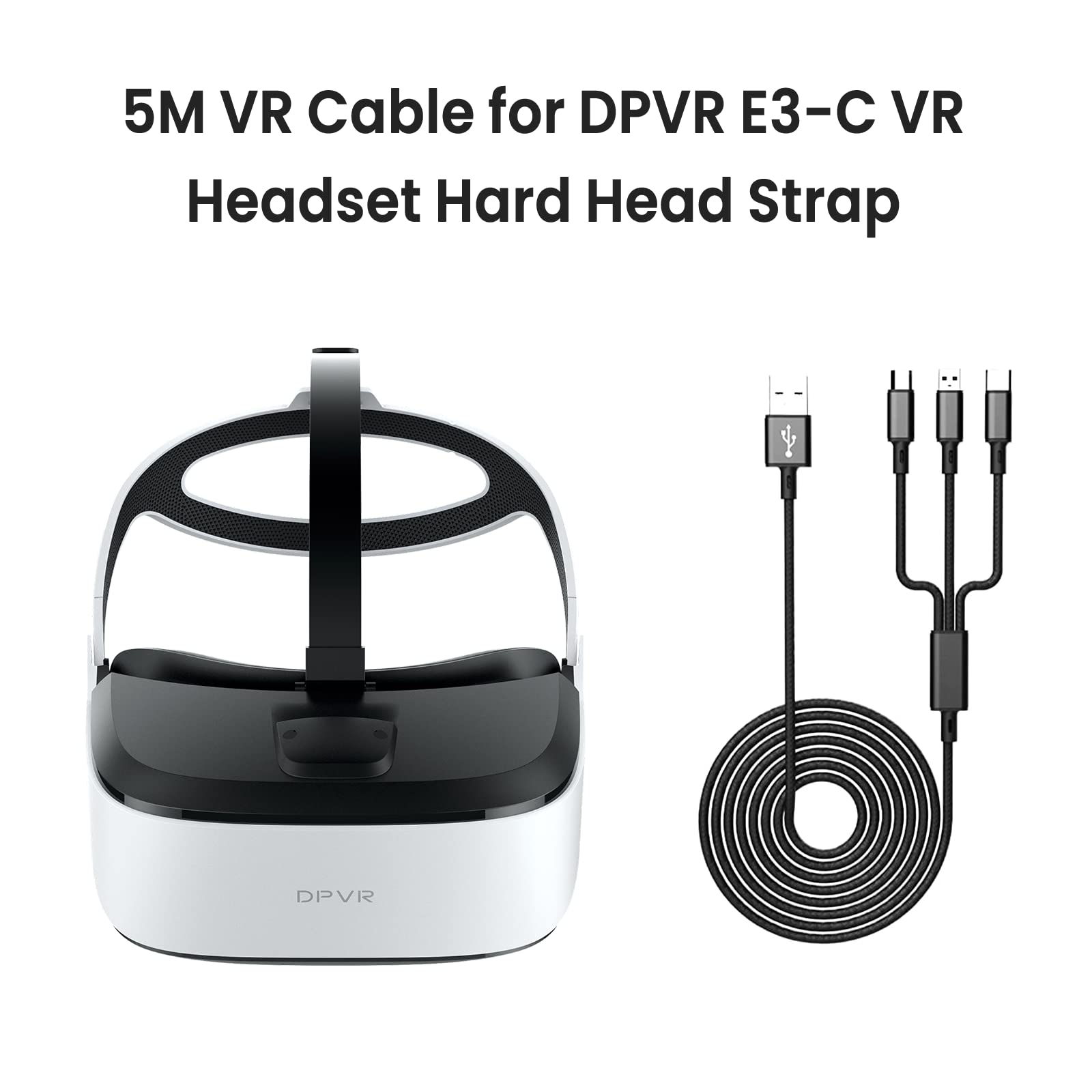 DPVR Link Cable 16 FT VR Headsets Cable Replacement for DPVR E3 C, E3 4K Virtual Reality Headset High Speed Data Transfer Charging Cord for Gaming PC & USB C Chargers
