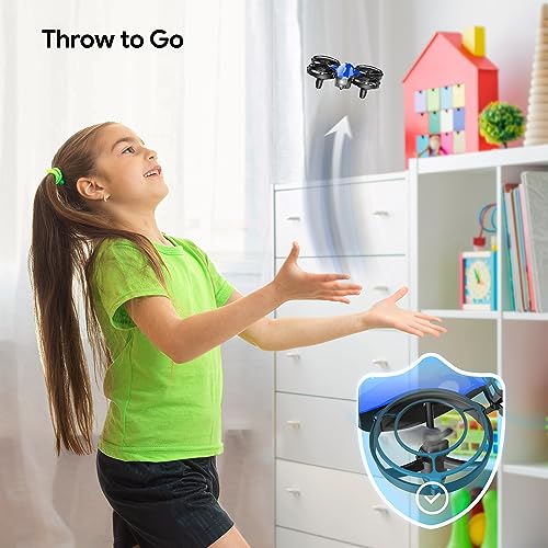 TOMZON A24 Mini Drone for Kids with Battle Mode, Kids Drone with Throw to Go, High Speeds Rotation, Self Spin & 3D Flip, RC Quadcopter with Altitude Hold, Headless Mode, 3 Batteries, Safe Cover, Blue