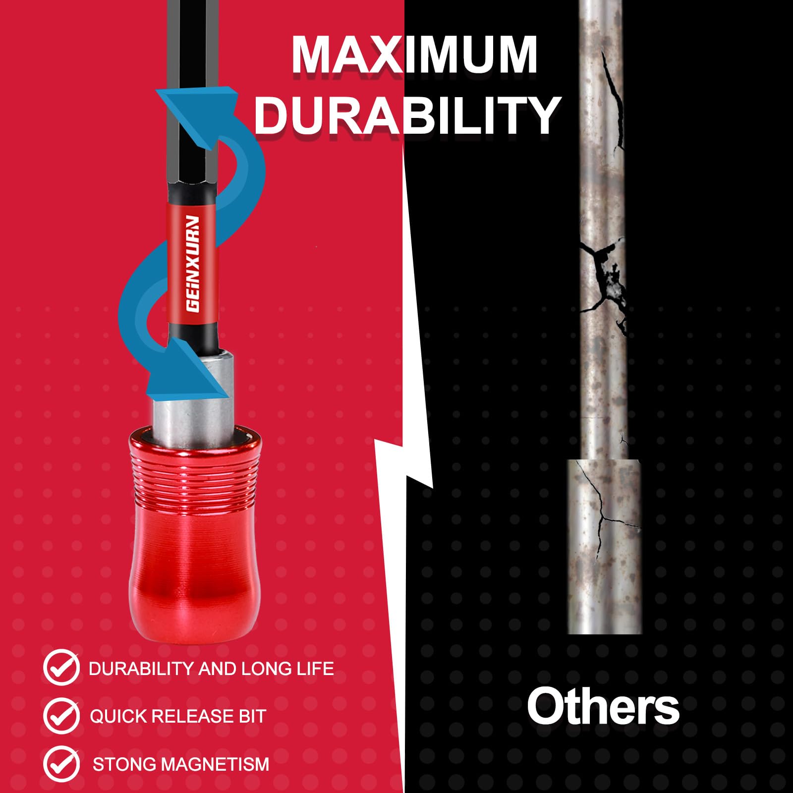 Geinxurn 12” Impact Screwdriver Bit Holders, 3PCS Magnetic Extension Quick-Change Socket Drill Bit Holder Cr-V SteelHex Shank Quick Release Drill Bit Guide