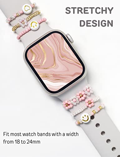 Heesch Watch Band Charms Compatible with Apple Watch Charms for Band Women Beads Decorative Ring Loops Charm for Apple Watch Band Charms Accessories