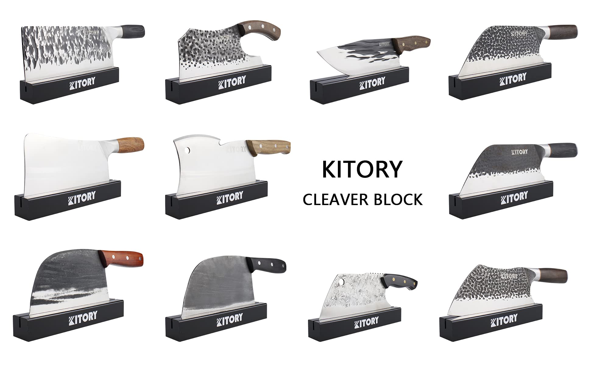 Kitory Meat Cleaver Knife, Vegetable Kitchen Knife + Black Knife Block Knife Storage for Protecting Knife Blade
