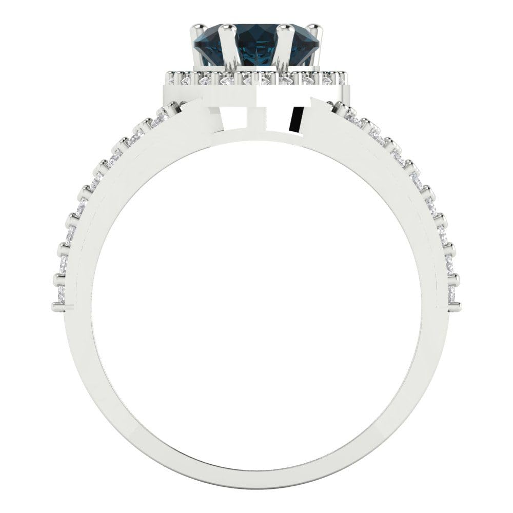 Clara Pucci 1.75 ct Heart Cut Solitaire Halo Natural London Blue Engagement Promise Anniversary Bridal Ring 14k White Gold 8.5