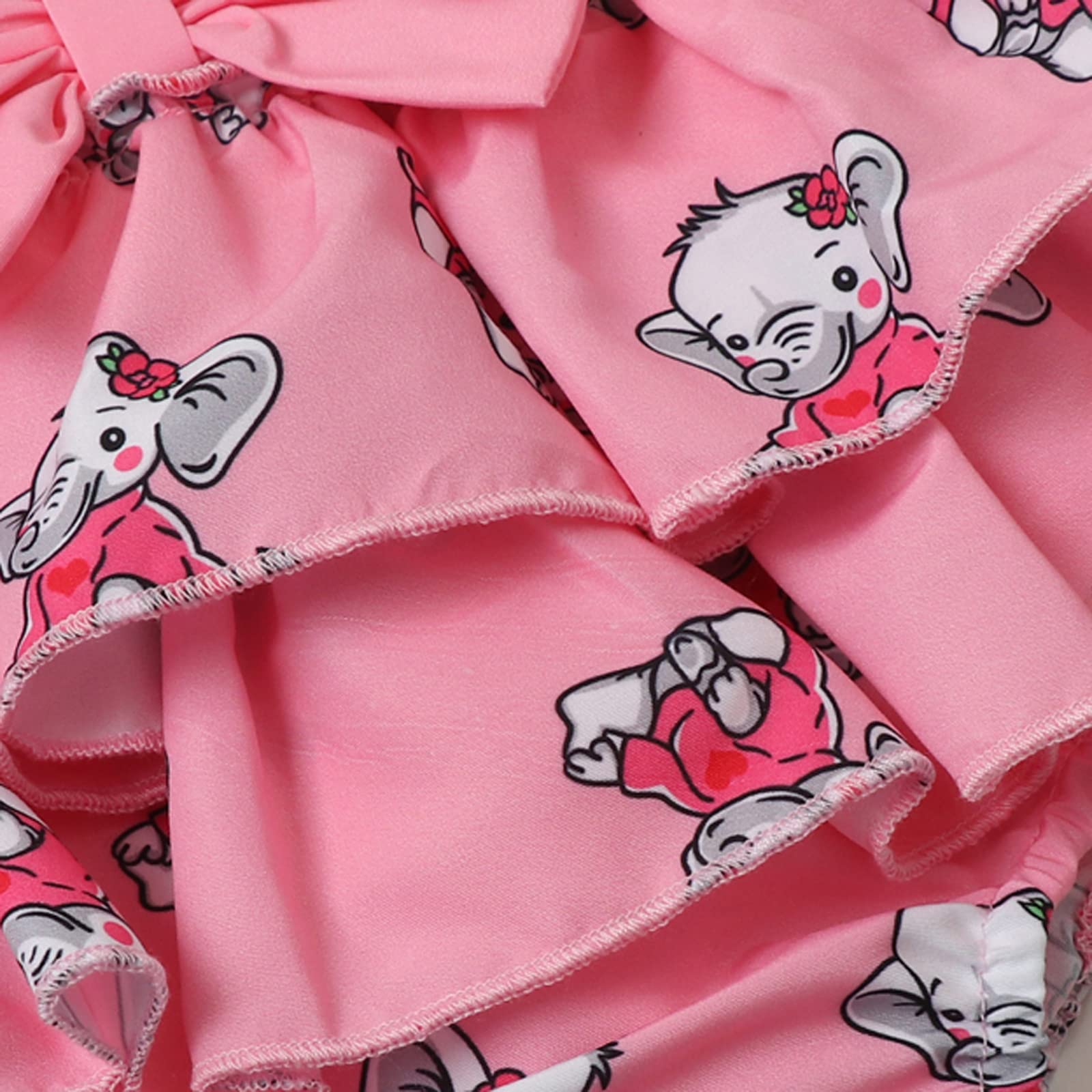 PENNSOY Baby Girl Clothes Newborn Infant Elephant Print Summer Outfits Ruffle Short Sleeve Romper Jumpsuit with Headband 3PCS Pink 3-6M