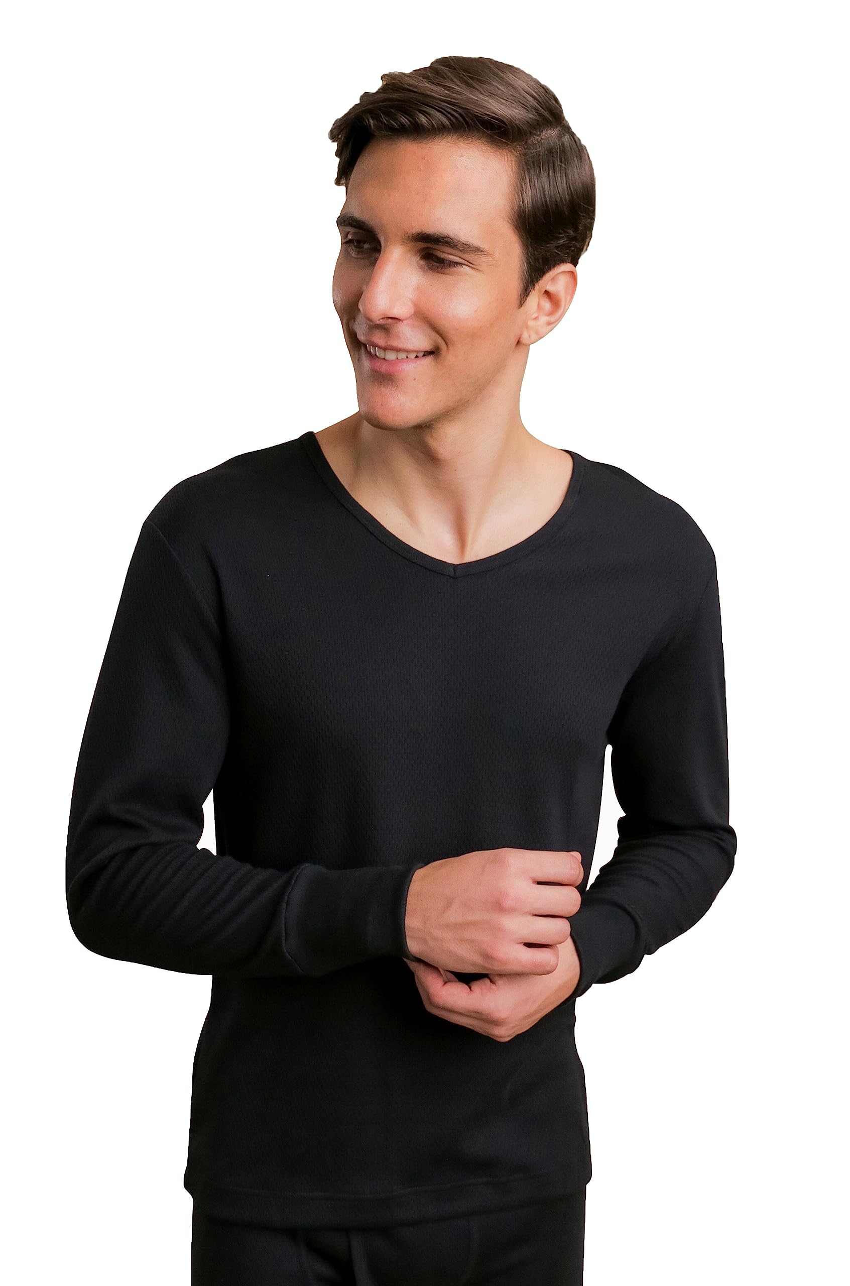 Cottonique Hypoallergenic Men's Thermal Base Layer Long Sleeve Made from 100% Organic Cotton (M, Black)