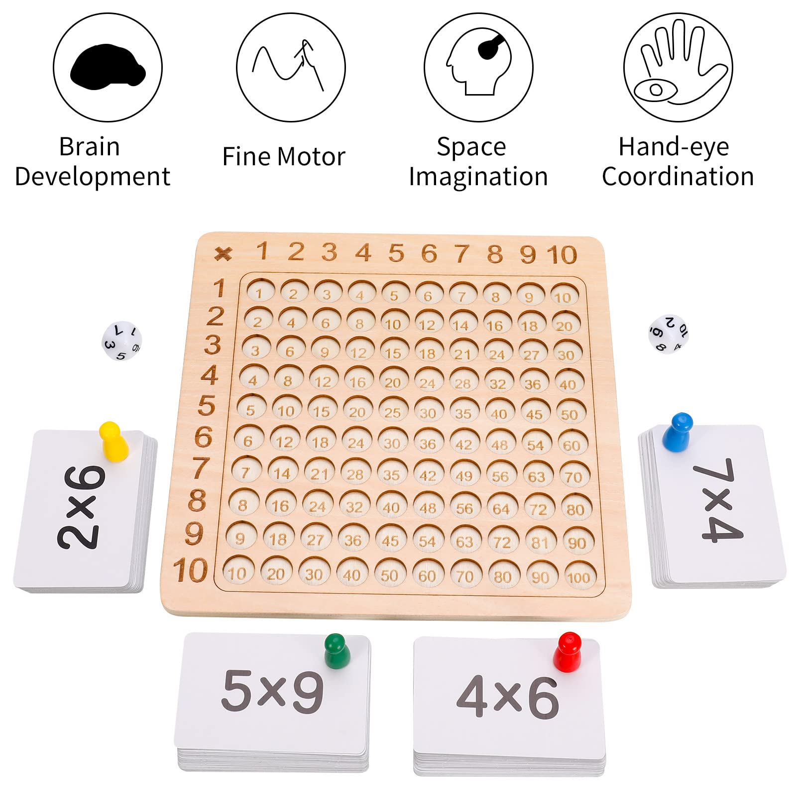 DragonflyDreams Wooden Multiplication Table Board Game Montessori Maths Board, Children Counting Toy Educational Wooden Math Table Board Game for Toddlers Kids Over 3 Years Old