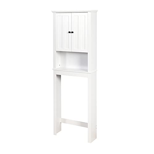 Hcman 67.32" H Over The Toilet Storage Cabinet, Double Door Bathroom Cabinet Organizer Shelf Over Toilet, Toilet Rack with Inner Adjustable Shelf and Open Shelf, White
