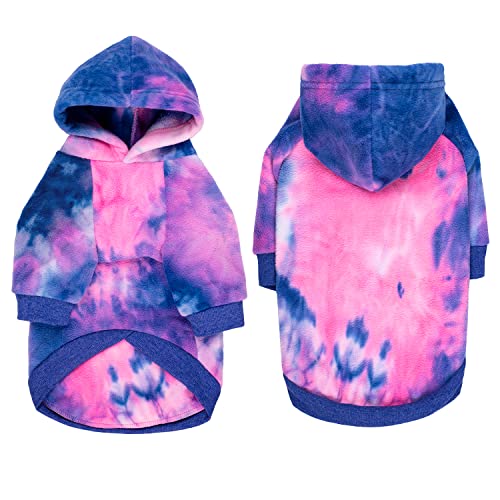 HDKUW Dog Hoodie Sweaters, Dog Winter Clothes, Pet Hooded Sweatershirt Pullover, Dog Outfit Coat Apparel for Small Medium Large Dogs Pink Blue XL