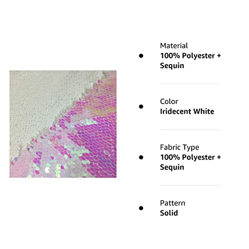 LQIAO 1Y Sequin Fabric Iridescent Pink White Sparkly Reversible Sequin Fabric for Sewing Mermaid Flip Up Large Sequin Fabric by The Yard Drawer/Cube/Tablecloth/Home/Dress/Fans DIY
