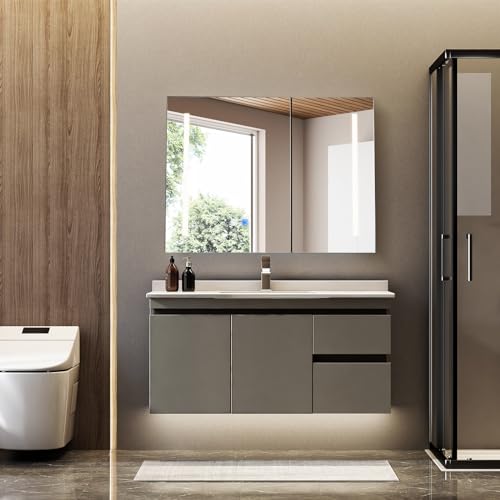 Fitsai Bathroom Medicine Cabinet with Light,LED 2-Door Bathroom Mirror Cabinet,31.5 x 23.6 Inch,with Defogger,Dimmer,Surface Mount,Black