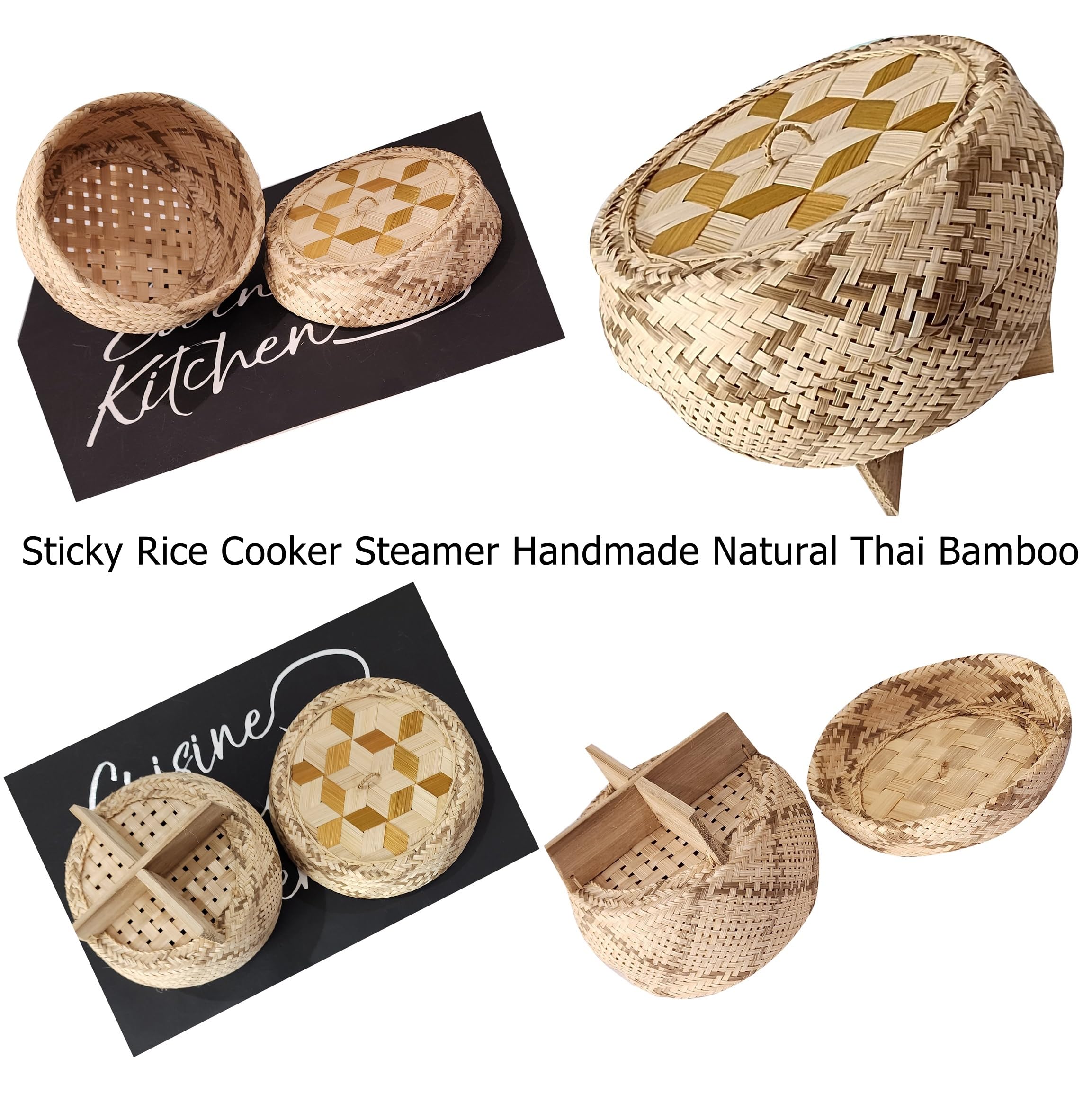 Heavens Tvcz Professional Basket Bamboo Wickerwork Thai Traditional Rice Sticky Steamer Eco-Friendly with Lid Sticky Rice Cooker Steamer Home Electric Cooker Safe