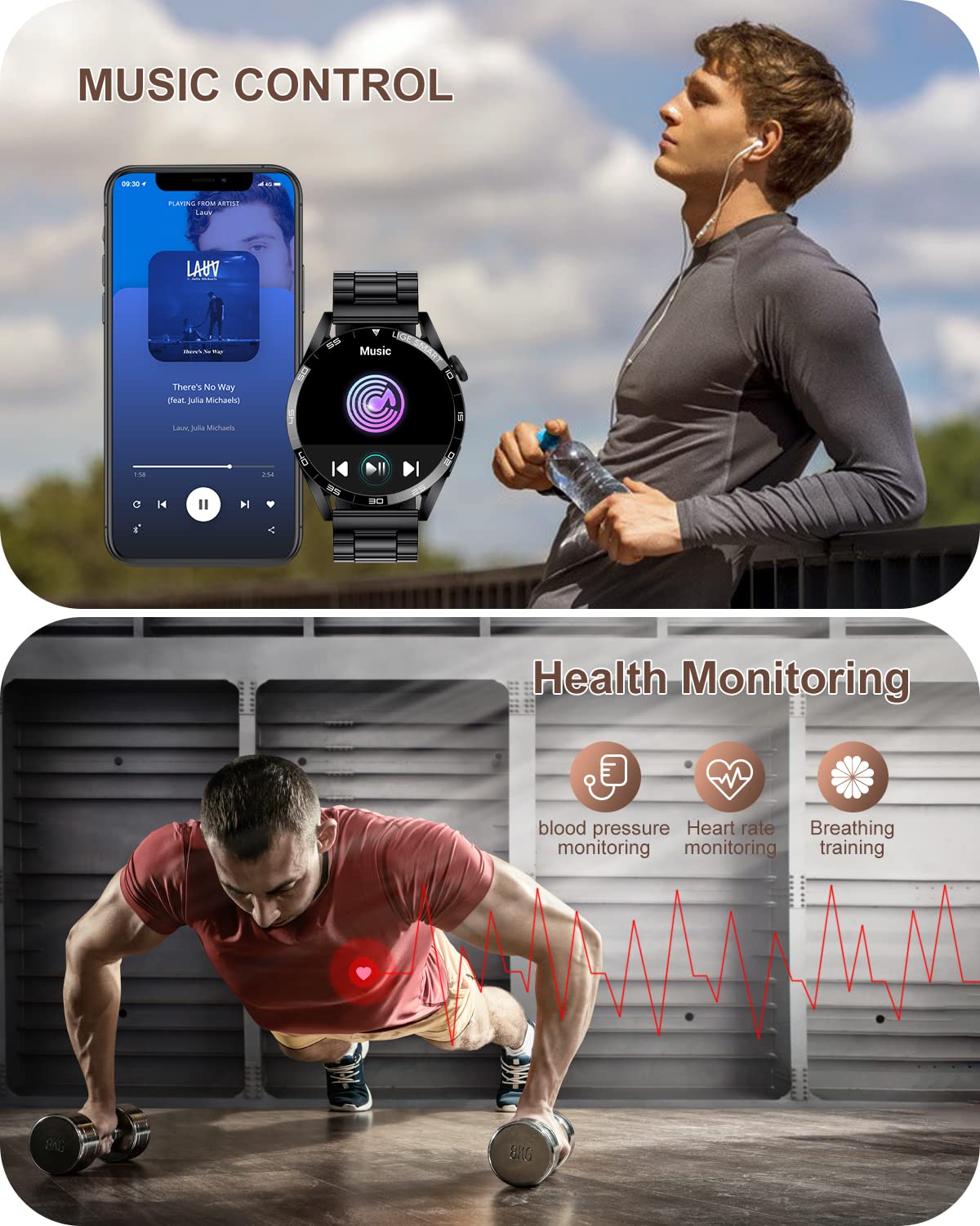 FOXBOX Smart Watches for Men with Bluetooth Calls,1.32'HD Touch Screen Fitness Tracker for Android and iOS Phones Compatible with Heart Rate Stopwatch Message Push,IP67 Waterproof Smart Watch(Black)