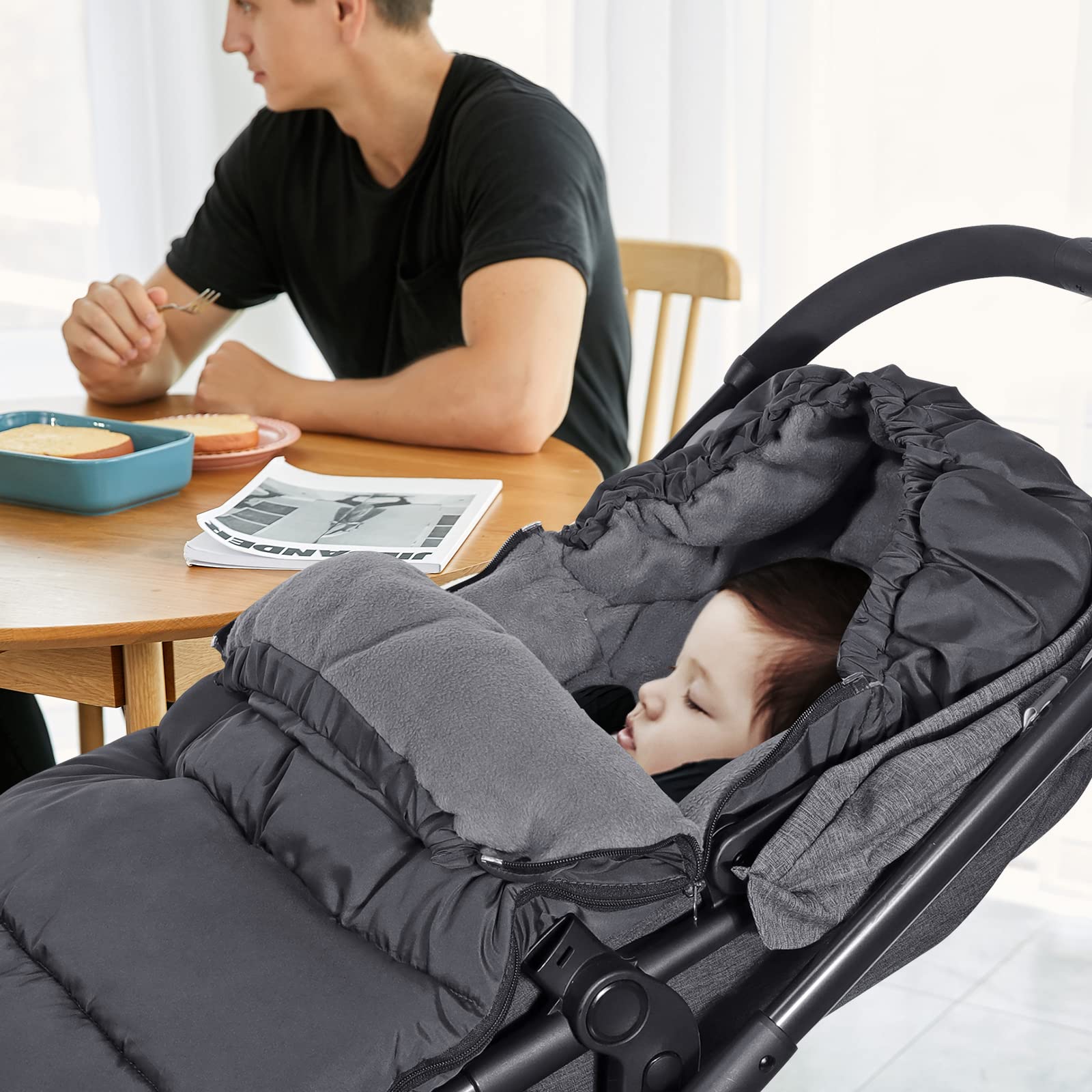 Orzbow Universal Footmuff for Stroller, Winter Warm Baby Stroller Bunting Bag, Waterproof Windproof Warm Coral Fleece Lined for Toddler Stroller Sleeping Bag (Black)
