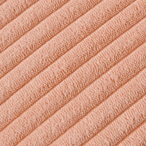 Fancy Homi Pack of 2 Peach Decorative Throw Pillow Covers 18x18 Inch with Pom-poms for Couch Bed Living Room Bedroom, Farmhouse Boho Home Decor, Soft Coral Corduroy Solid Square Cushion Case 45x45 cm