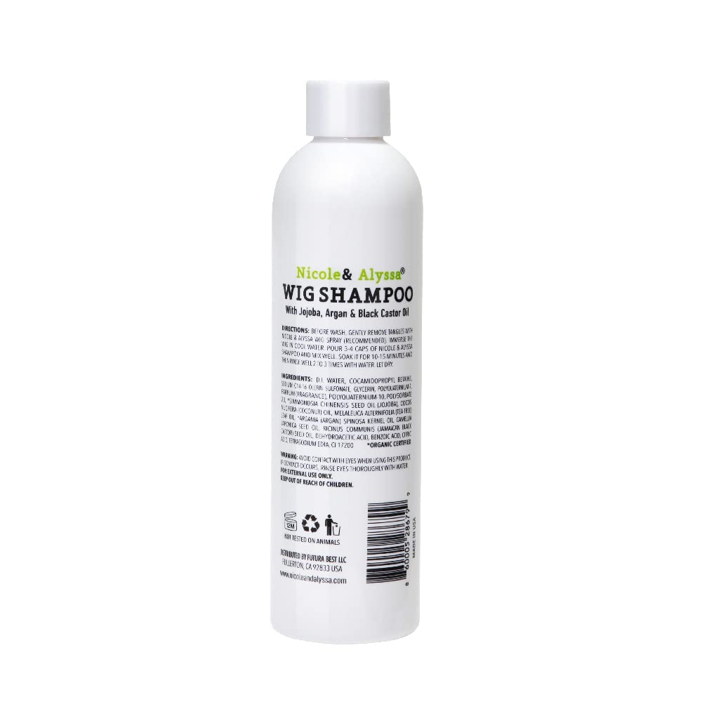 Nicole & Alyssa - Wig Shampoo For Synthetic Hair 8oz - Soak & Rinse, Deep Cleansing, Revitalizes, Moisturizes, Detangles (Pack of 1)