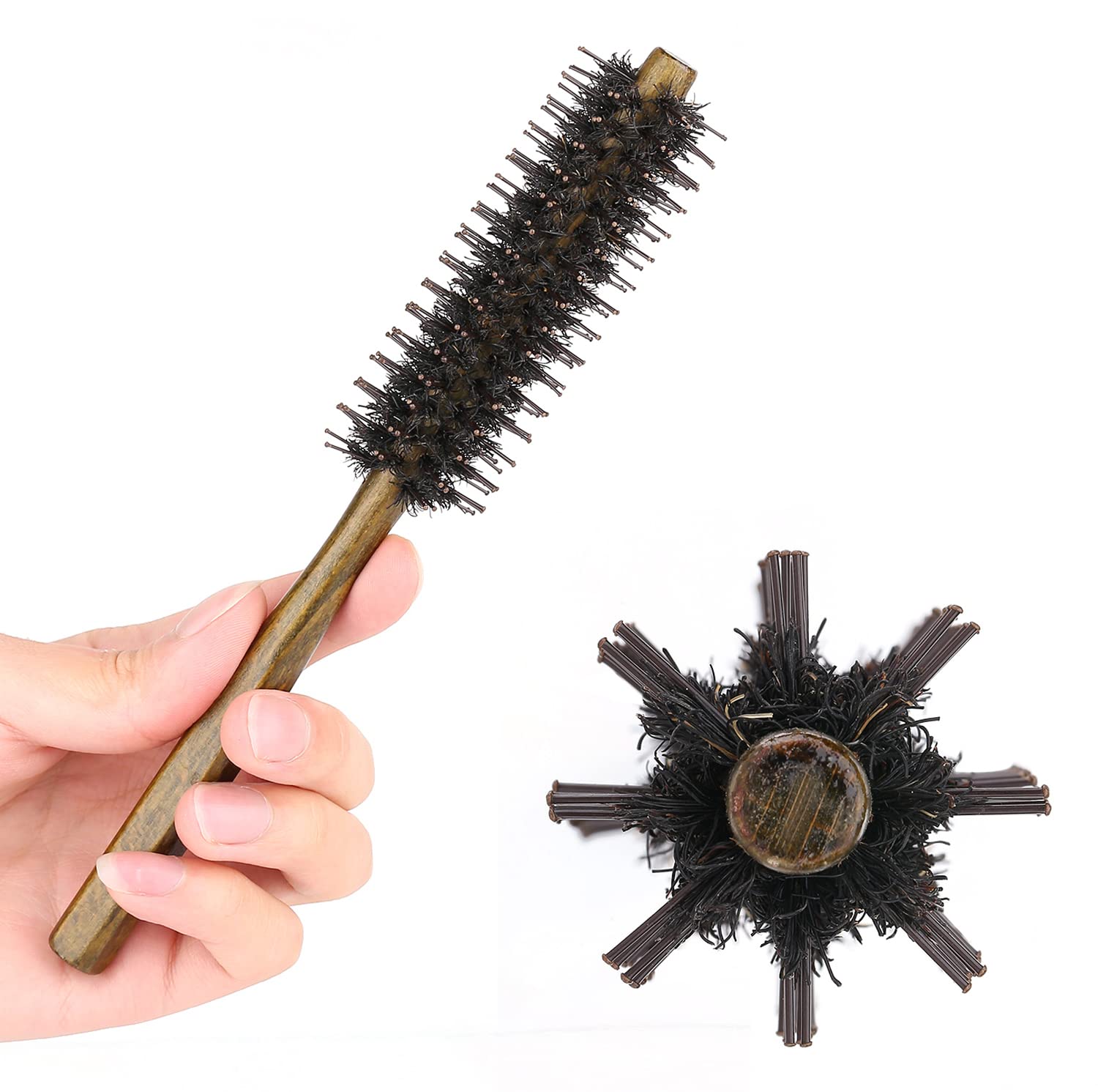 PERFEHAIR Small Round Hair Brush with Boar & Nylon Bristle, 1.4 Inch, Mini Rolling Circular Hairbrush for Blow Drying, Curling, Styling Fine, Thin, Short Hair, Bangs, Beard