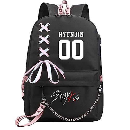JUSTGOGO KPOP Stray Kids Backpack HYUNJIN JISUNG FELIX School Bag Daypack Shoulder Bag Handbag Bookbag X8