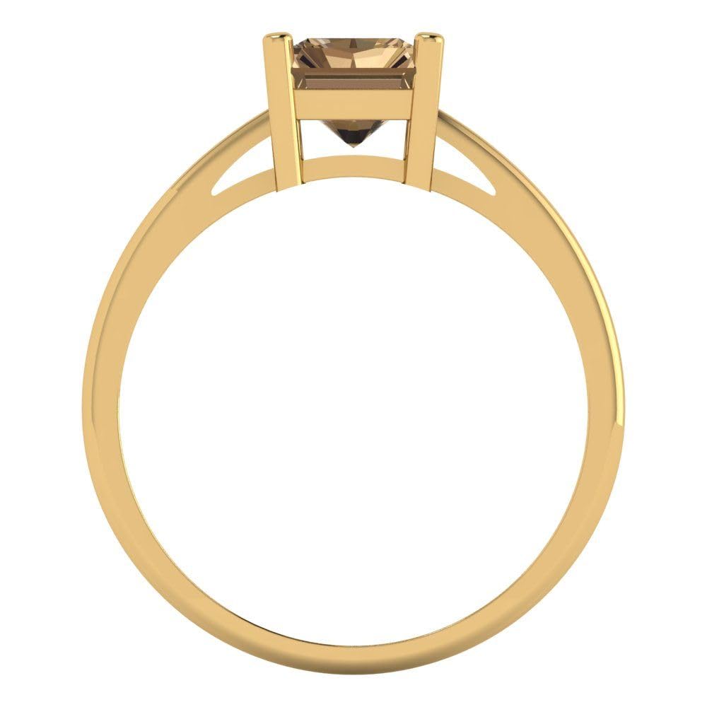 Clara Pucci 1.9ct Emerald Cut Solitaire Brown Champagne Diamond Bridal Designer Wedding art deco Anniversary Ring 14k Yellow Gold