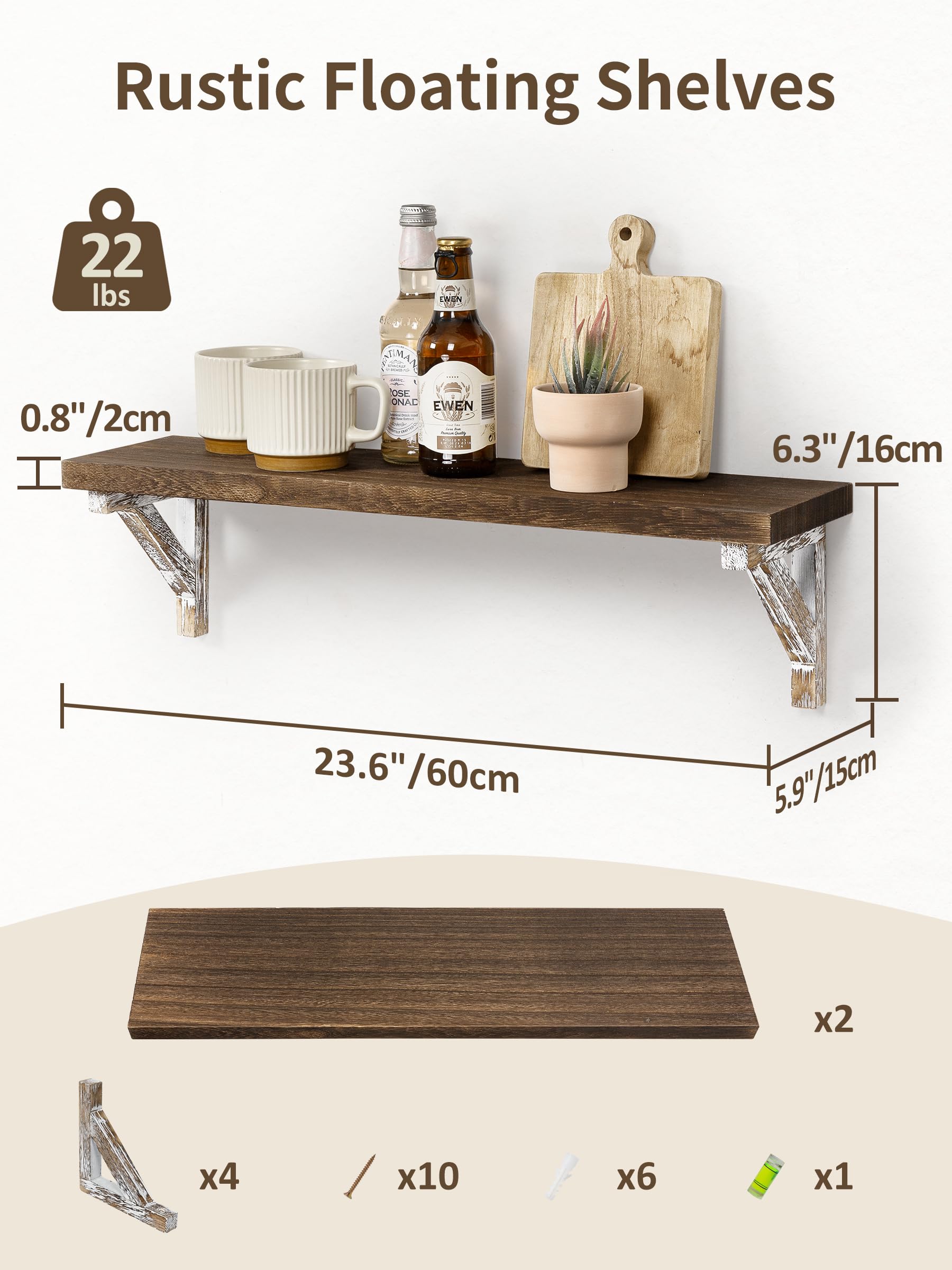 Gronda Bathroom Wall Shelves Over Toilet, 24 Inches Floating Shelves for Wall Rustic Farmhouse Wood Bathroom Shelf Hanging Storage Rack