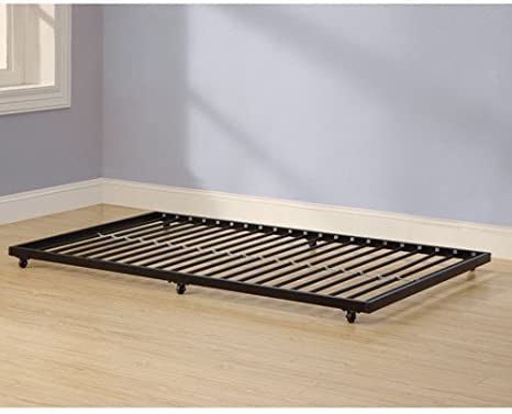 Home Accent Furnishings Modern Industrial Twin-Size Roll-Out Metal Trundle Bed Frame - Black