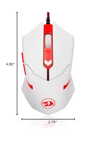Redragon M601AW Wired 6 Button Gaming Mouse Red LED Backlit Ergonomic Programmable Mouse Centrophorus with Weight Tuning Set 3200 DPI for Windows PC (White)