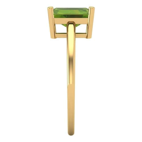 Clara Pucci 1.9ct Emerald Cut Solitaire Genuine Vivid Green Peridot Proposal Bridal Designer Wedding Anniversary Ring 14k Yellow Gold