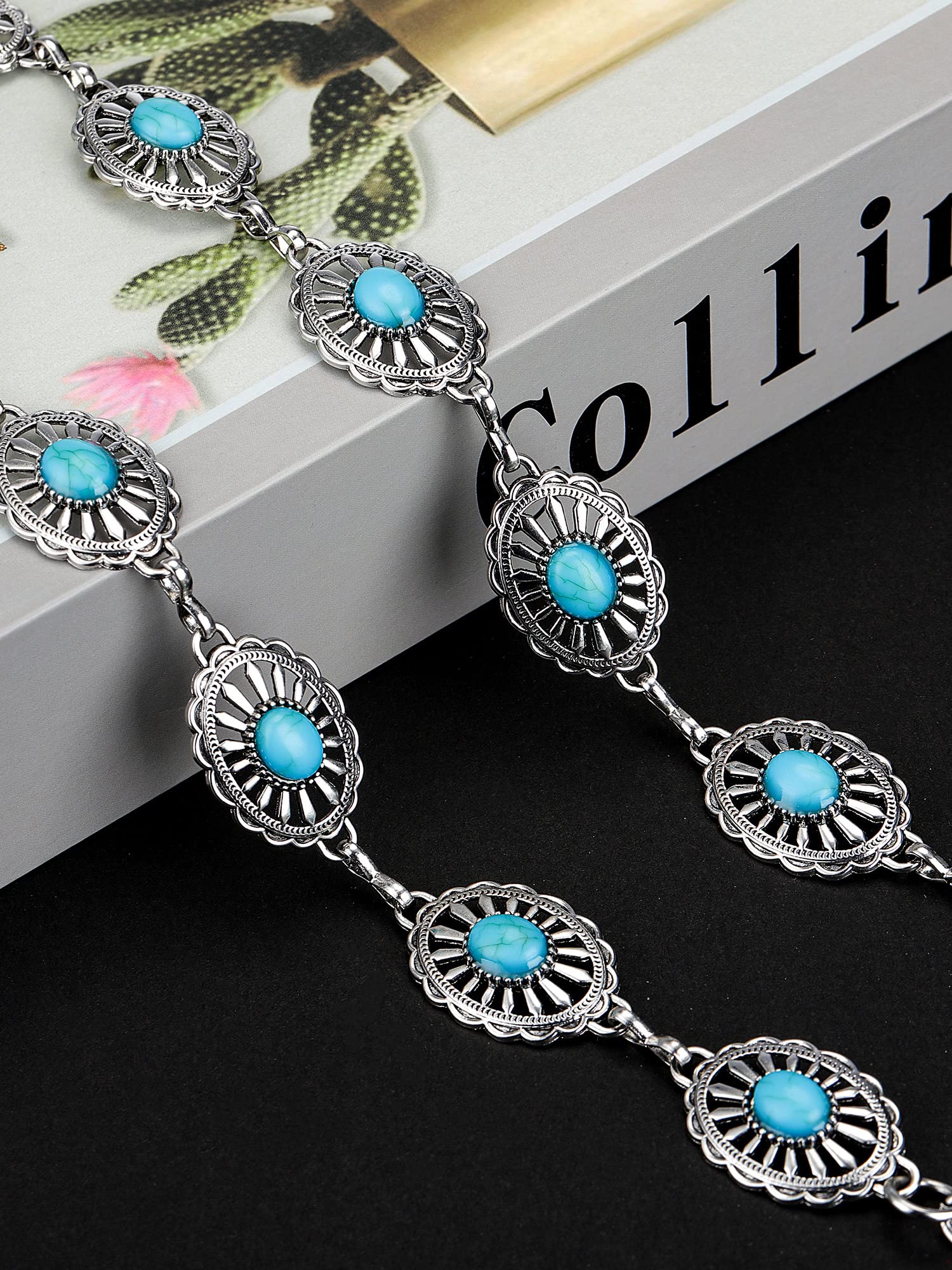 Coume Turquoise Concho Chain Belt Waist Belts for Women for Dresses Metal Belt