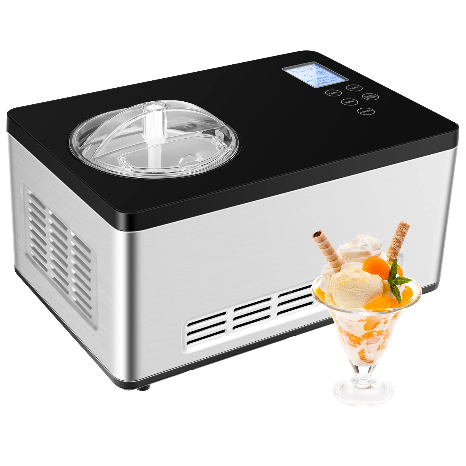 COSTWAY Ice Cream Maker, 2.1-Quart Automatic Countertop Ice Cream Machine with LCD Digital Display, Built-in Compressor, Timer Control, Mixing Bowl, Electric Fruit Yogurt Machine