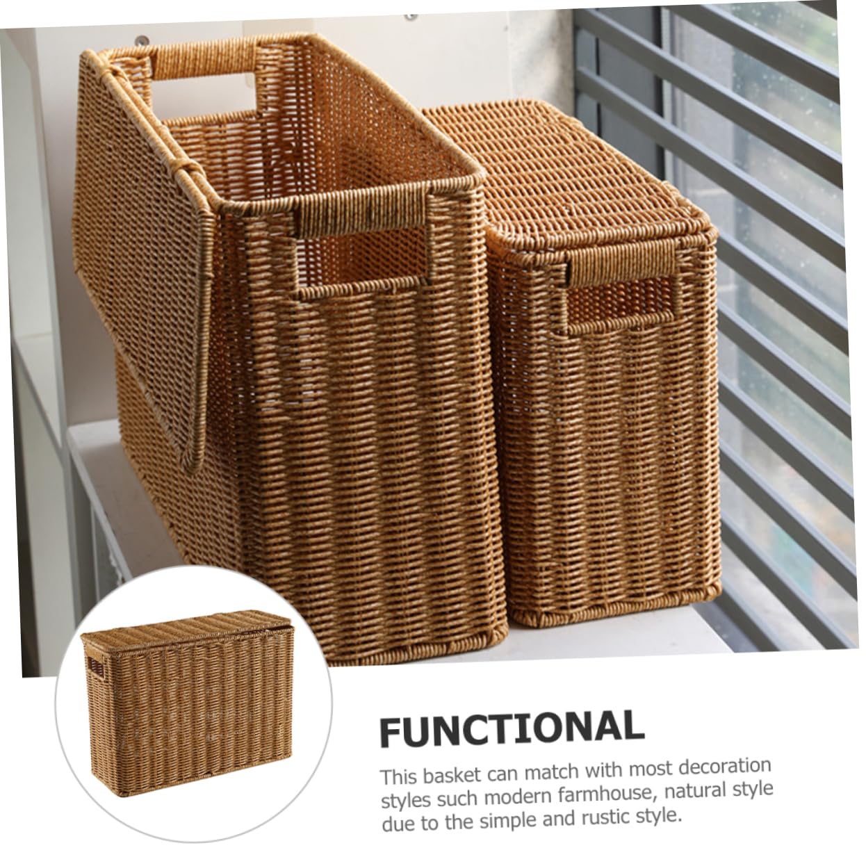 FONDOTIN Magazine Basket with Lid Woven Storage Basket Decorative Wall Corner Sofa Edge Container