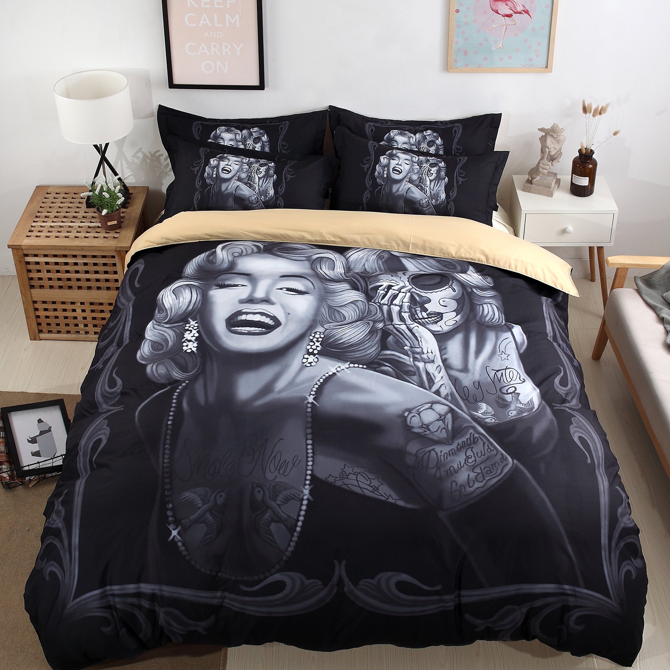 LightInTheBox Gorgeous Polyester Cotton Marilyn Monroe 3D Oil Painting Printing Bedding Sets, 3-Piece Includes 1 Duvet Cover, 2 Pillow Shams (Queen)