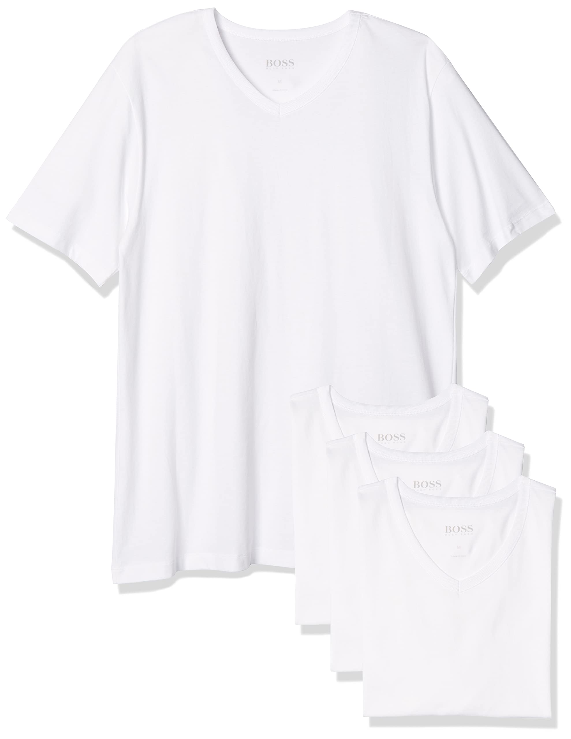 BOSS Mens 3-Pack V-Neck Regular Fit Short Sleeve T-Shirts Undershirt, White, Medium US