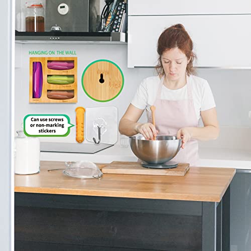 Ziplock Bag Storage Organizer, Bamboo Drawer Organizer, Ziplock Bag Organizer, Compatible With Ziploc, Solimo, Glad, Hefty For Gallon, Quart, Sandwich Snack Variety Size Bags (4 Slots)