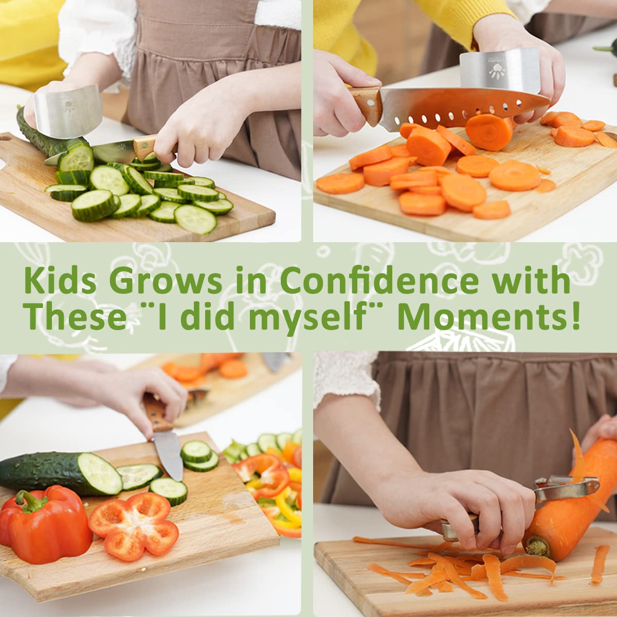 Kibbidea Kids Chef Knife Set 4-Piece, Cooking Knife Set for Kids, Stainless Steel Child Knives with Finger Guard, Kids Kitchen Tools for Little Chef