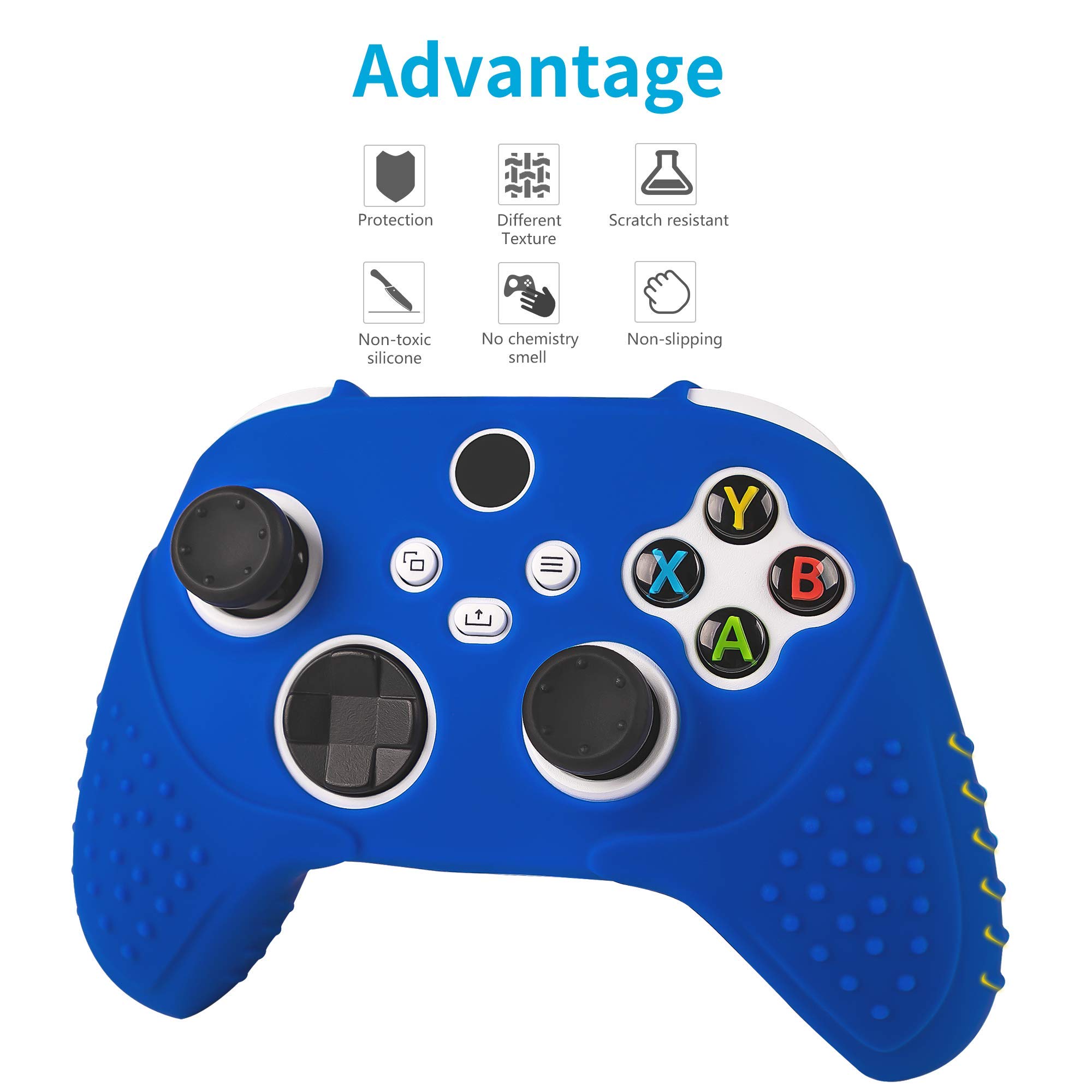 CHIN FAI Silicone Skin Grip Cover for Xbox Series X Controller, Anti-Slip Protective Case fits Xbox Series X/S Controller with 4 Thumb Grips (Blue)