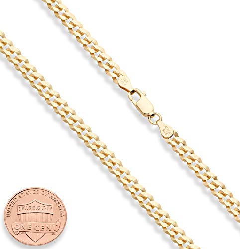 Miabella Solid 18K Gold Over Sterling Silver Italian 5mm Diamond-Cut Cuban Link Curb Chain Necklace for Women Men, 925 Sterling Silver Made in Italy (20 Inches)