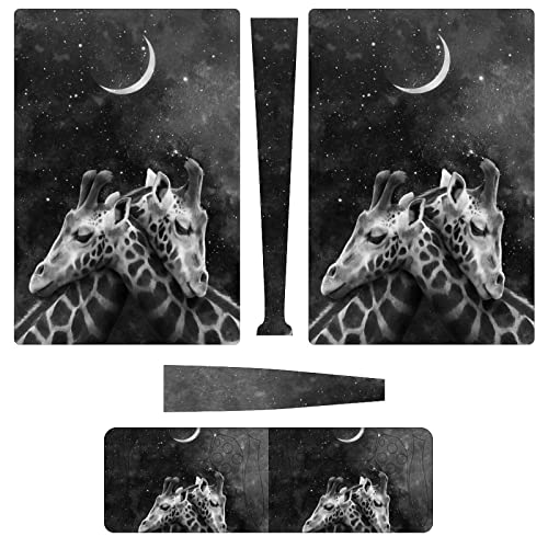 Couple Giraffe at Night with Dark Galaxy Sky Full Protective Skin Cover Design Wrap Decal Sticker Compatible with PS5 Digital Edition Console and Controller