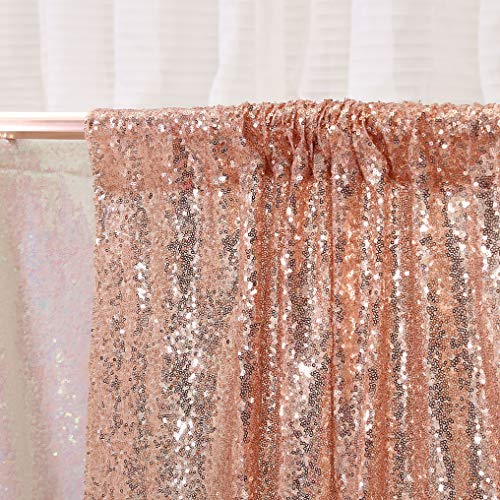 Juya Delight 2 Panels Sequin Photography Backdrop Curtain for Wedding Party Decoration Festival Ceremony,2ft x 8ft x 2Pcs,Rose Gold
