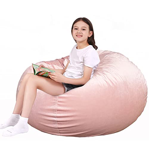 Lukeight Stuffed Animal Storage Bean Bag Chair for Kids and Teens Without Filling, Zipper Storage BeanBag Cover for Organizing Stuffed Animal, Luxury Velvet Soft Bean Bag Chair Cover (No Beans) Large
