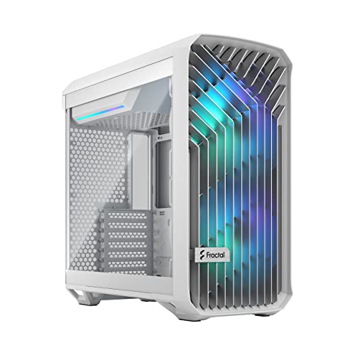 Fractal Design Torrent Compact RGB White - Clear Tint Tempered Glass Side Panel - Open Grille for Maximum air Intake - Two 180mm RGB PWM Fans Included - Type C - ATX Airflow Mid Tower PC Gaming Case