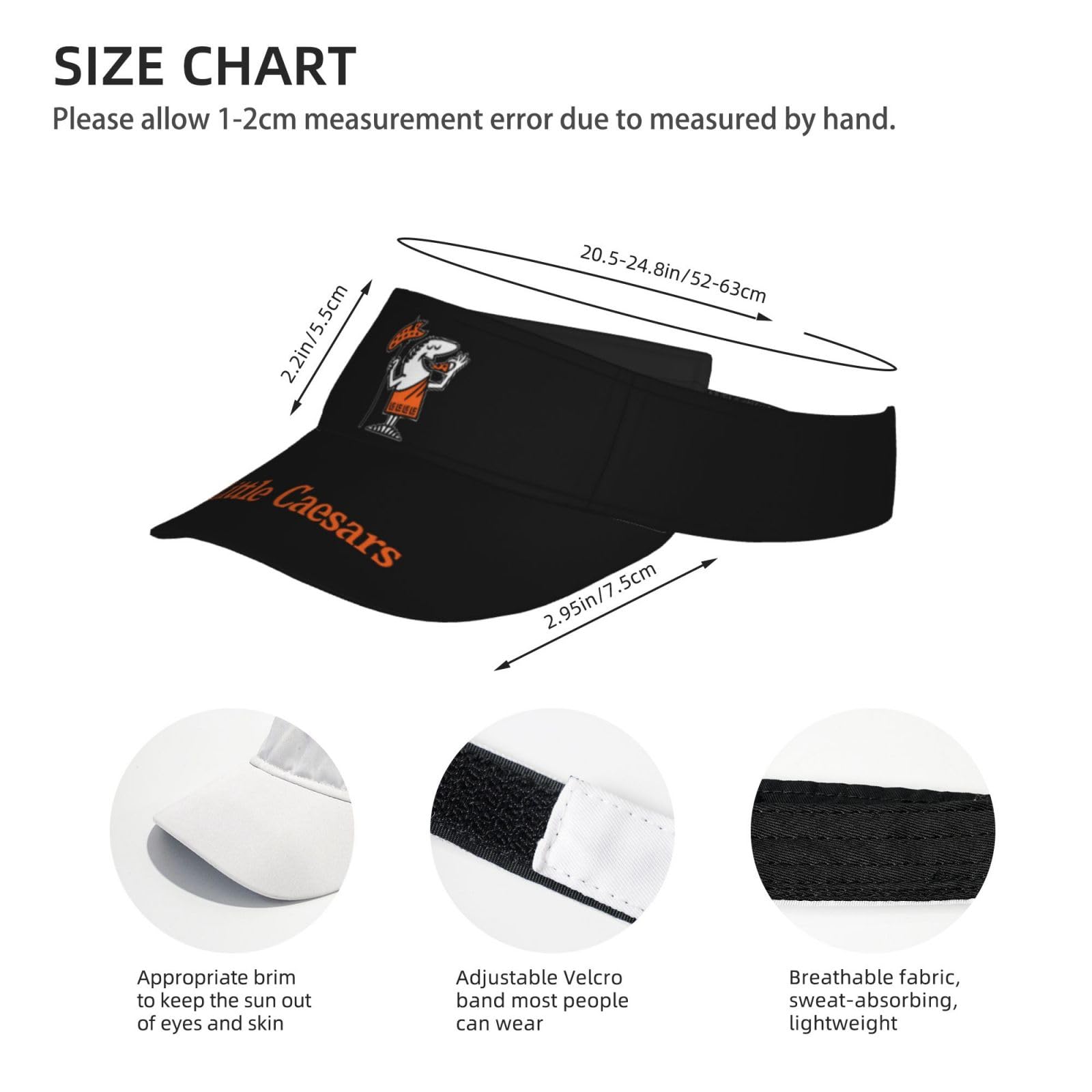 Fashion Pizza Logo Visor Hats for Women & Men, Adjustable Sport Empty Top Baseball Sun Cap, Outdoor Tennis & Golf Black 2 Caesars-Visor