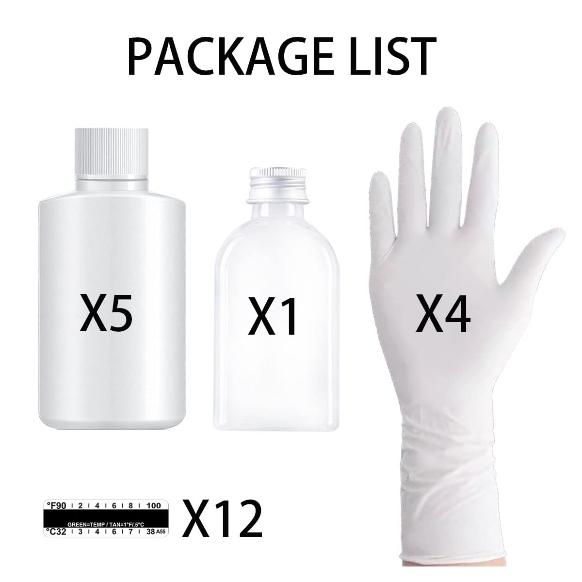 Fortunemee 22Pcs Urine Test Complete Kit Include 6 Empty Bottles, 12 Temperature Test Strips Urine Test Strips Portable Travel Bottle Adhesive Thermometer Strips, 4 disposable gloves for Urine Testing