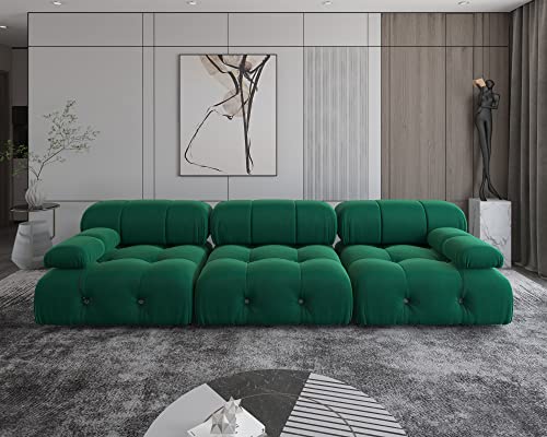 JACH 104" Convertible Modular Sectional Sofa, Minimalist Mid-Century Velvet Sofas Couches, Luxury Modern 3-Seat Wide Couch Sectional for Living Room Bedroom Office Apartment (Green)