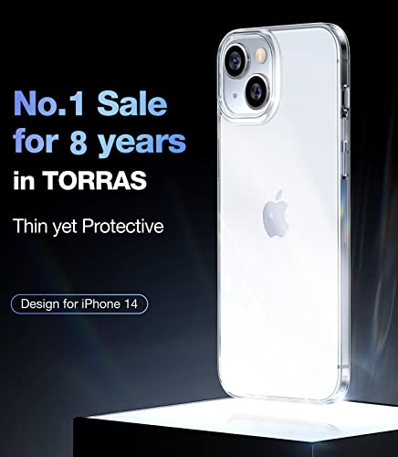 TORRAS Crystal Clear Designed for iPhone 14 Case, [Non-Yellowing] Slim Fit Ultra Thin [Military Drop Protection] Soft Silicone TPU Shockproof Protective Cover Case for iPhone 14 6.1 Inch, Clear