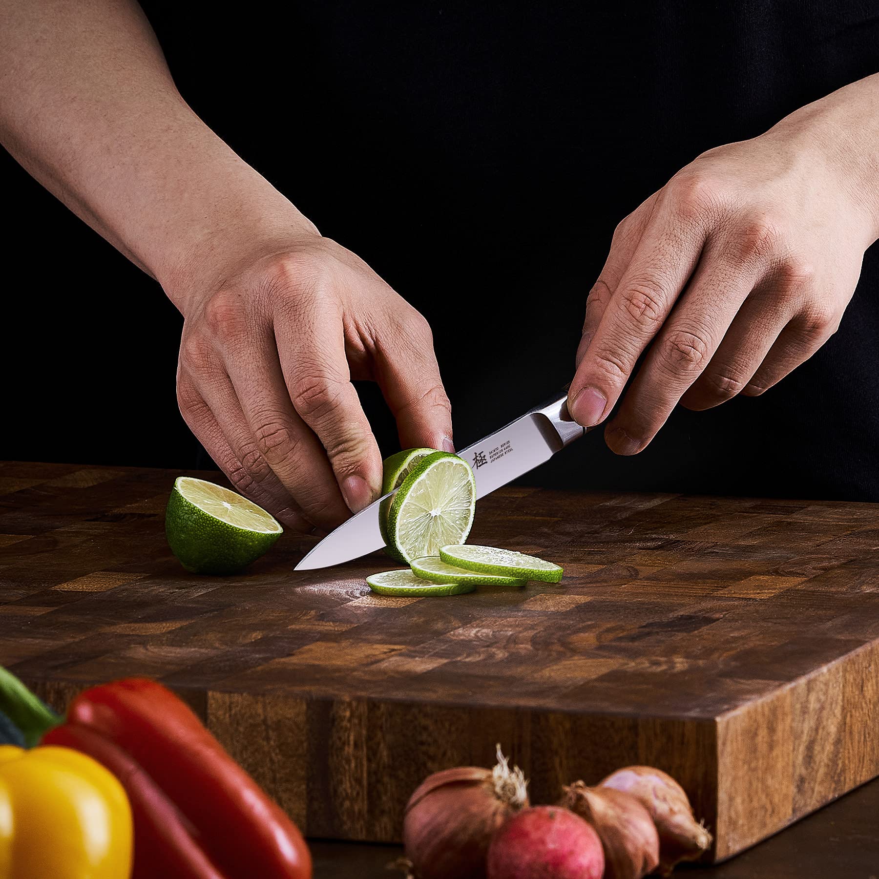 KYOKU Daimyo Series 7" Santoku Knife + 4.5'' Paring Knife + 5'' Utility Knife - Japanese 440C Stainless Steel - Rosewood Handle