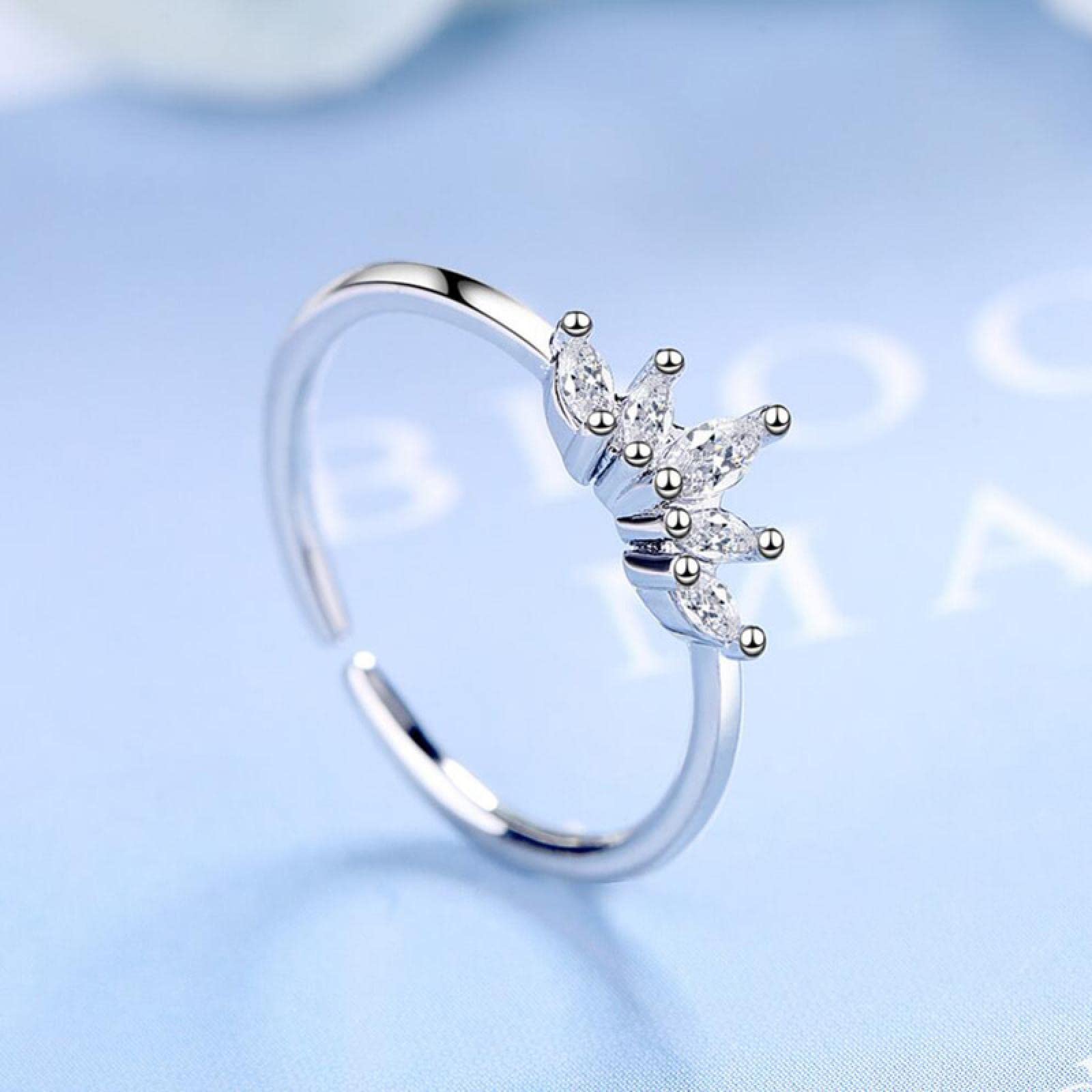 Couples Women'S 925 Sterling Silver Ring, Engagement Ring, Zircon Crown Ring, Adjustable Size Silver
