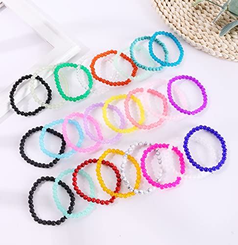 SAMOCO 24Pcs 6mm Beaded Stretch Bracelet Handmade Round Glass Bracelet for Women Multicolor Matte Beads Elastic Bracelet