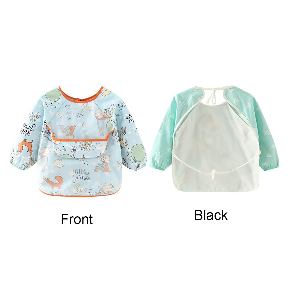 FORUSKY 4 Pack Baby Feeding Bibs Long Sleeve Bibs Toddler Waterproof Bibs Smock with Pockets Washable Kids Smock for Feeding